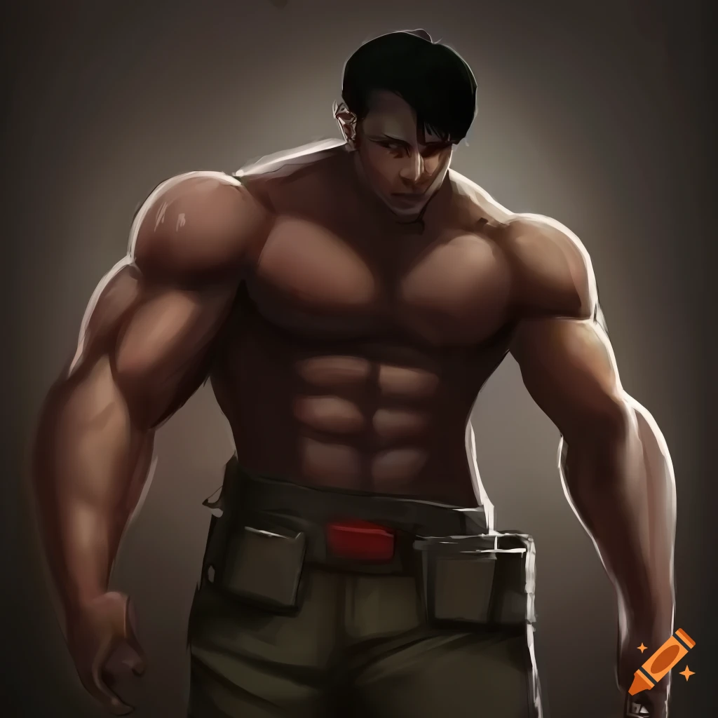 Portrait of a strong man with sunglasses and green tank top in RWBY art ...