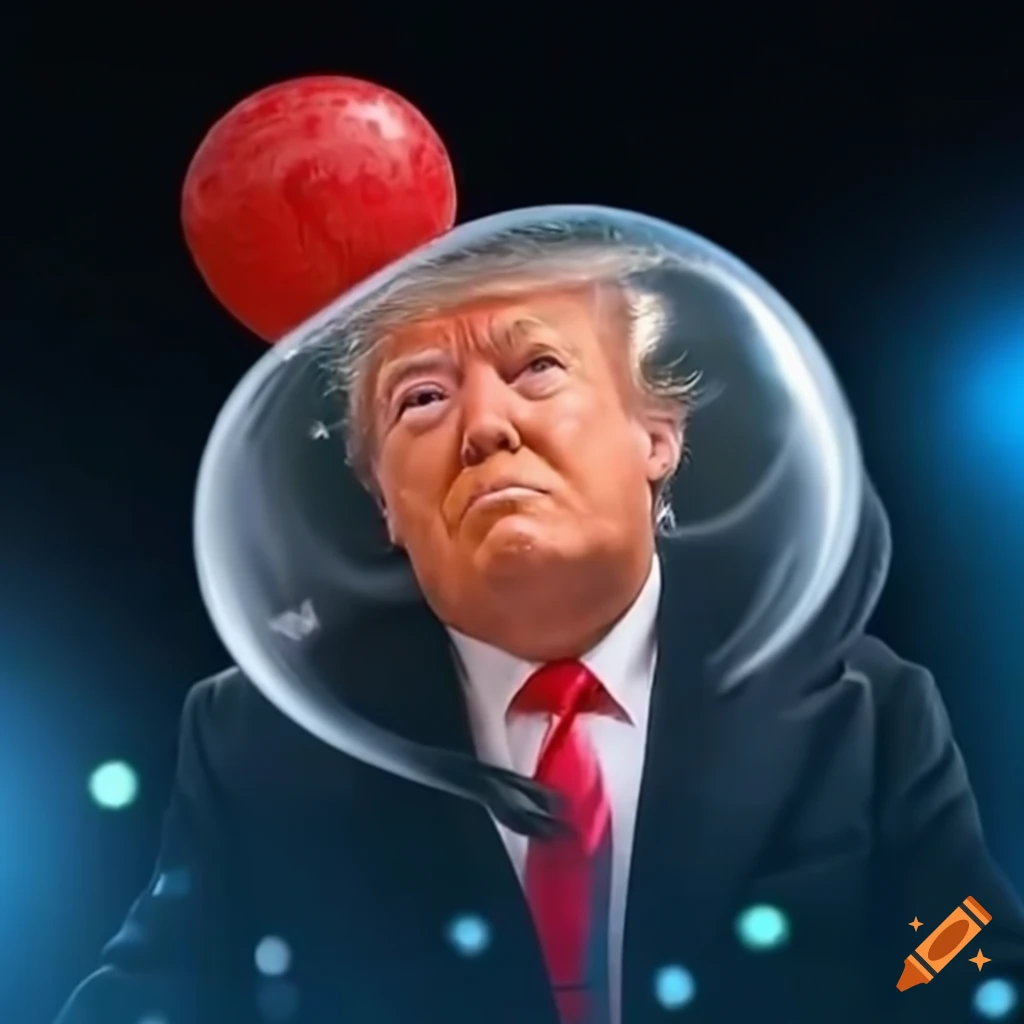 Satirical artwork of donald trump in a zero gravity bubble bath on Craiyon