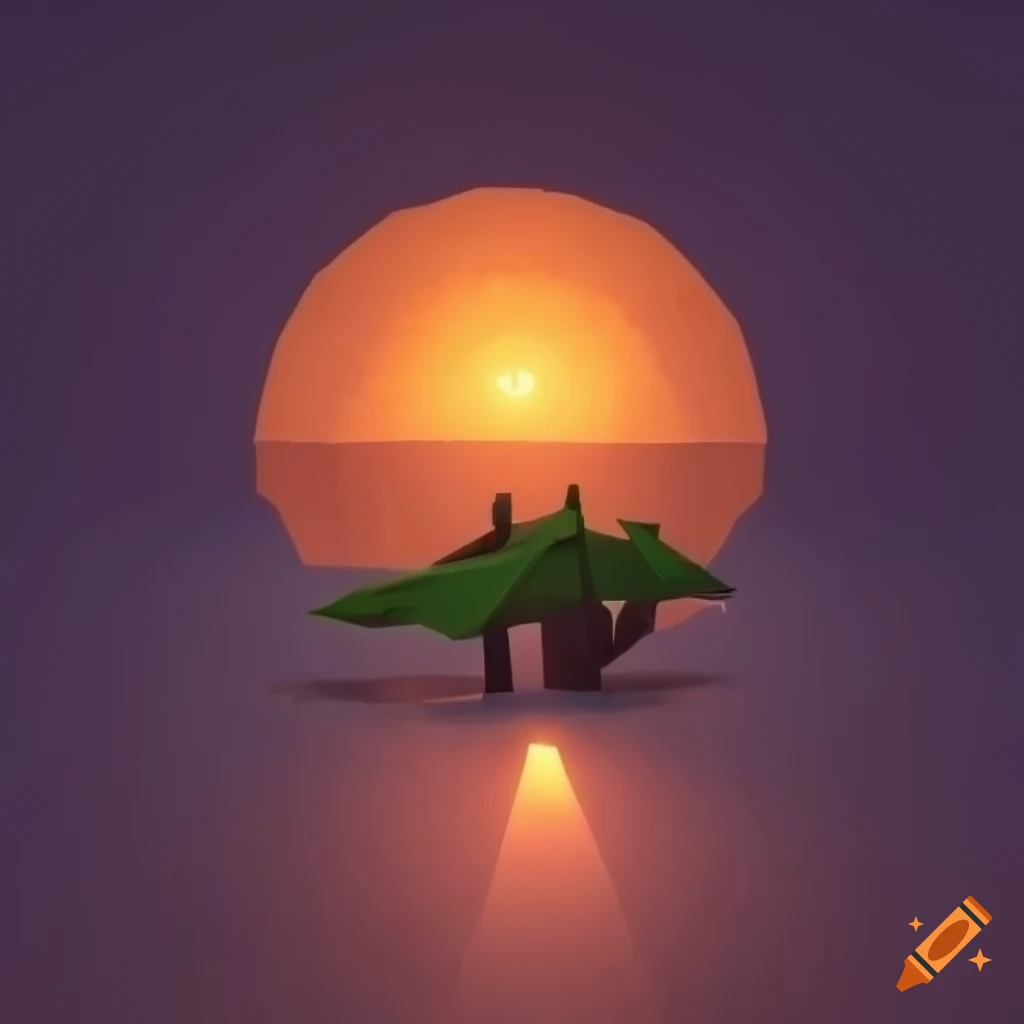 Minimalist low poly island with shining sun in drone shot on Craiyon