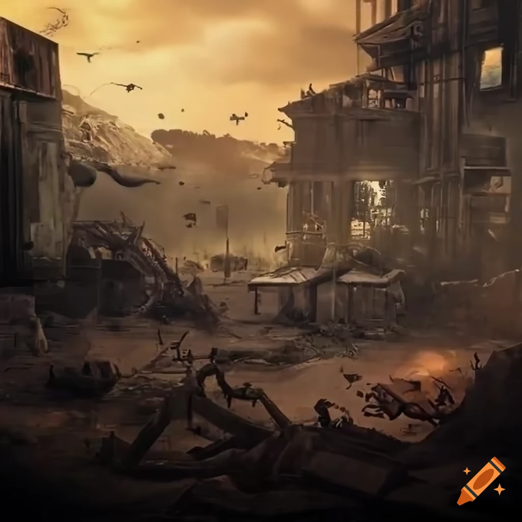 Post-apocalyptic military base in a wasteland on Craiyon