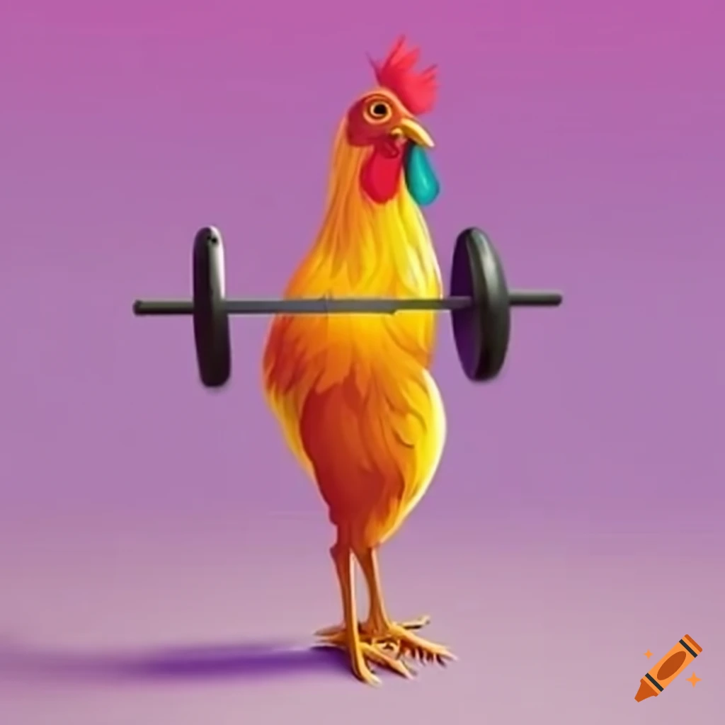 Strong chicken lifting weights on Craiyon