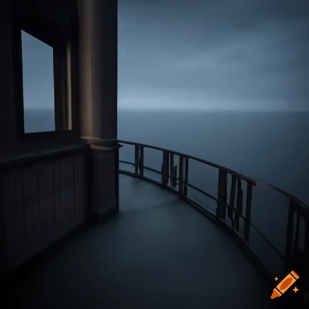 Balcony on a lighthouse in the dark on Craiyon