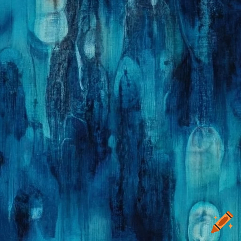 Blue suede flower collage patterns in a hazy transcendental painting ...