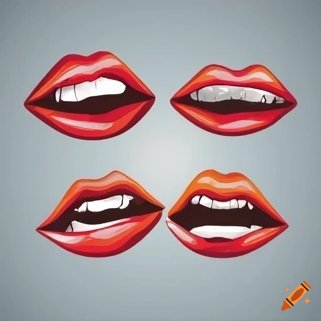 Caricature drawing of expressive lips on a grey background on Craiyon