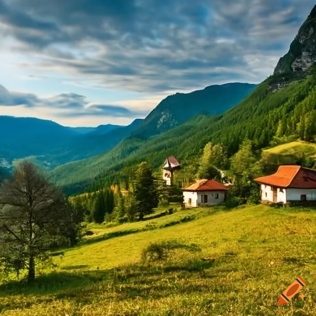 Serbian village restelica high in the mountains on Craiyon