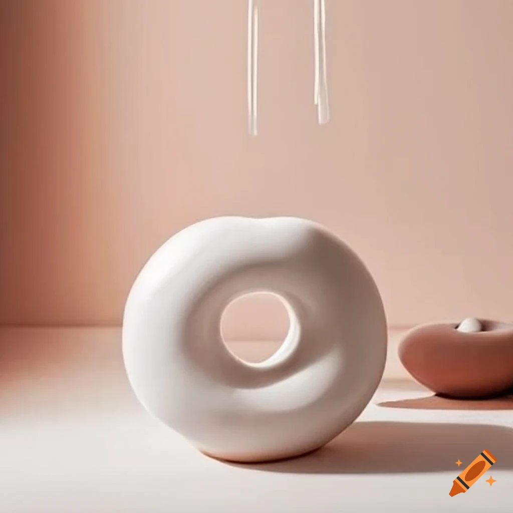 Boho bedroom with white ceramic donut-shaped vases on Craiyon