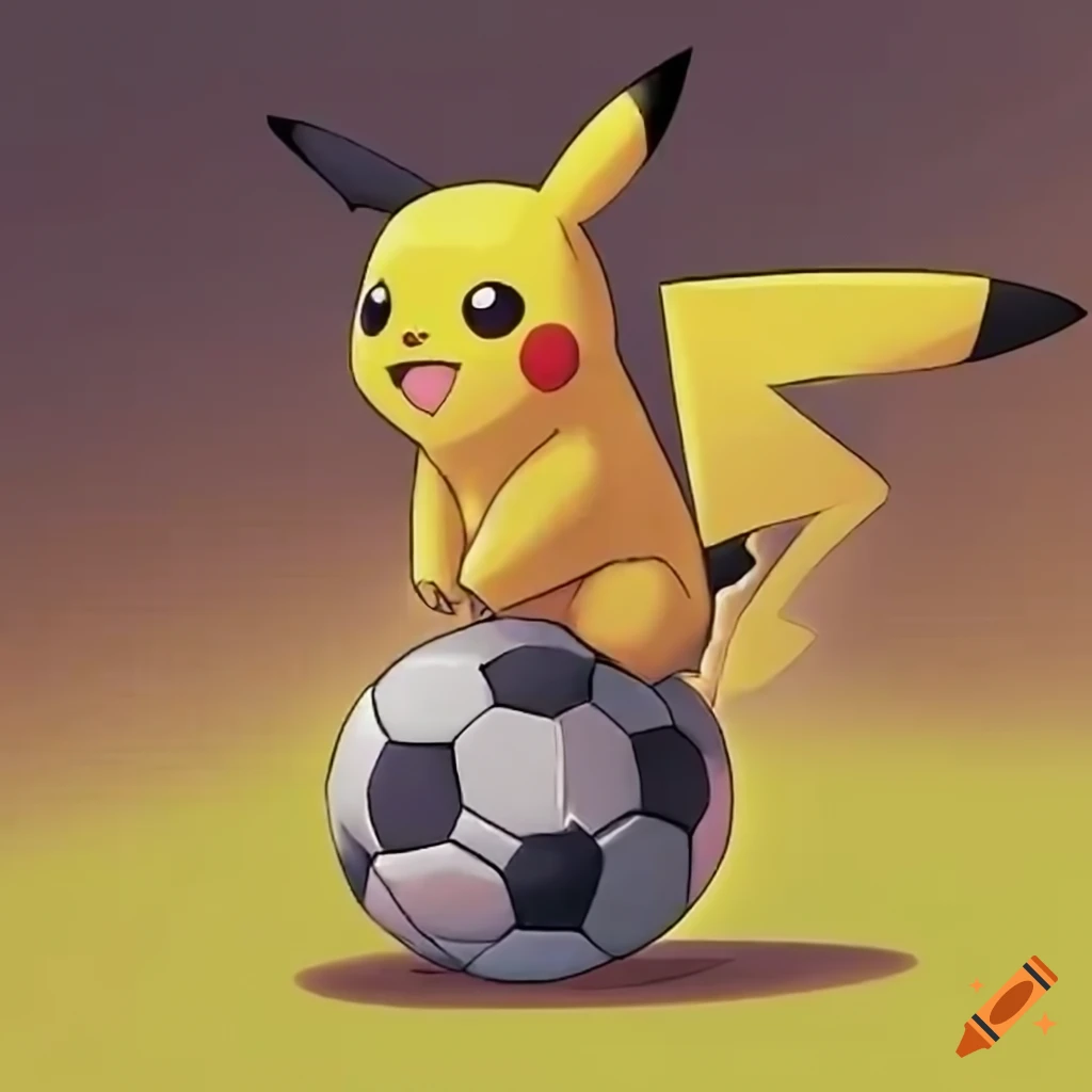 Pikachu kicking a soccer ball in anime style on Craiyon