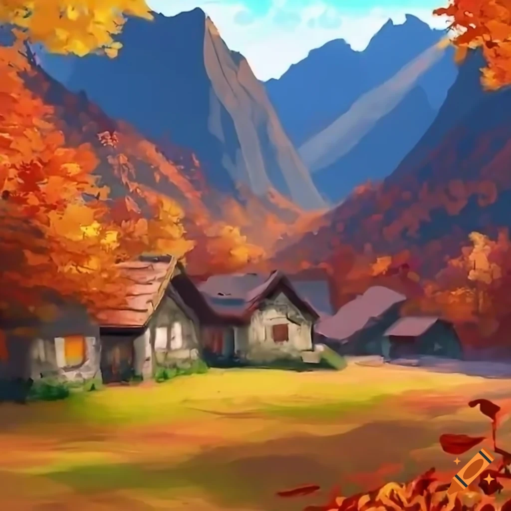 Serene mountain village in autumn on Craiyon