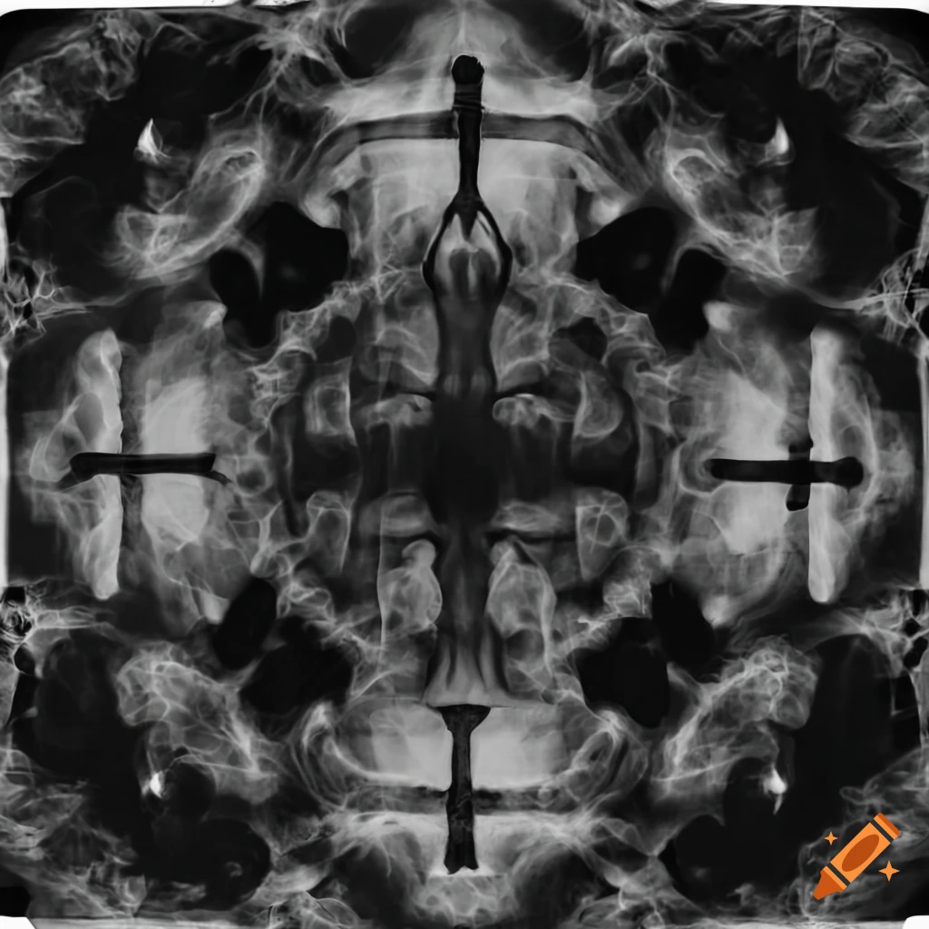 Symmetrical HD greyscale x-ray design featuring a crucified saint on ...