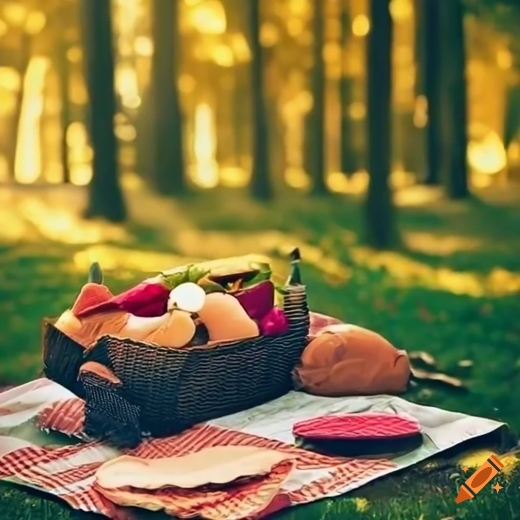 Delicious and romantic picnic in a scenic park on Craiyon