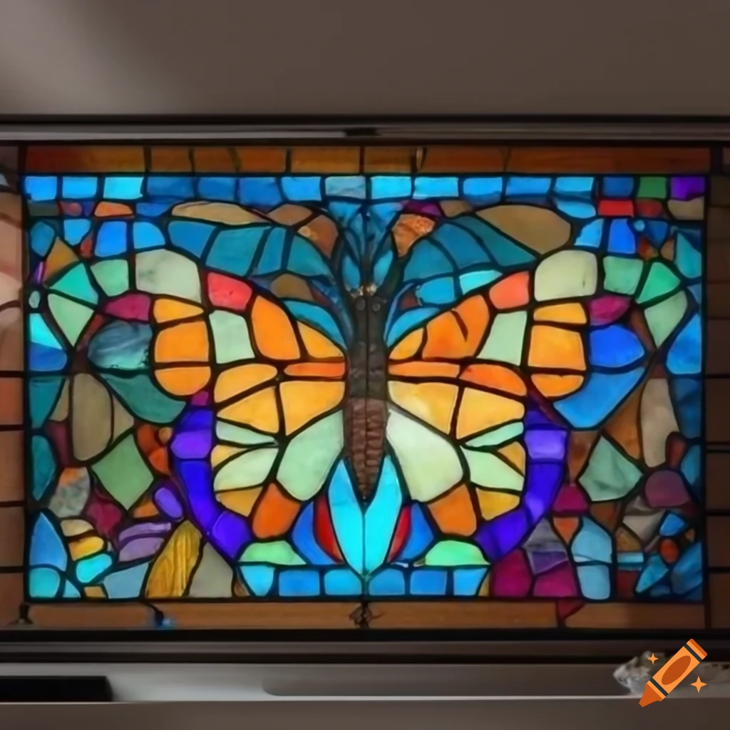 Stained glass window with butterfly design on Craiyon