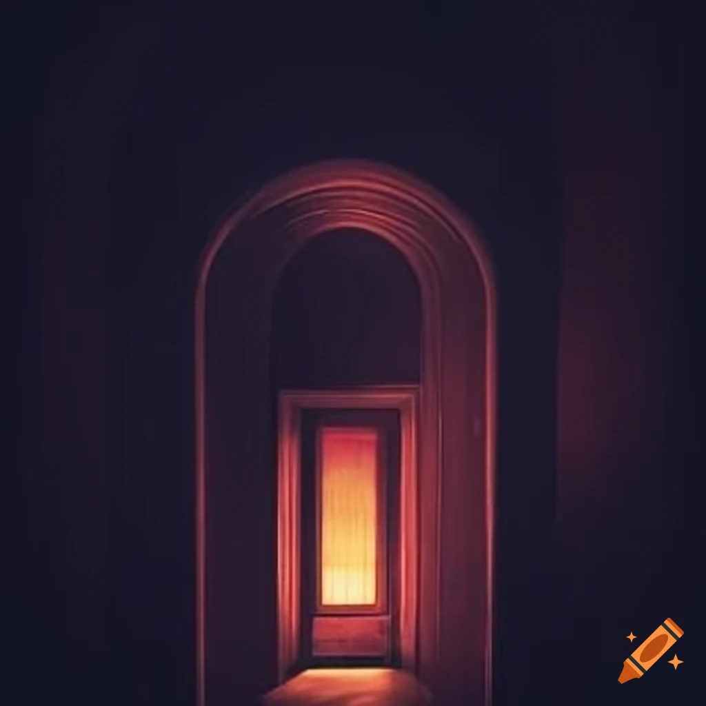 Light shining through doors into darkness on Craiyon