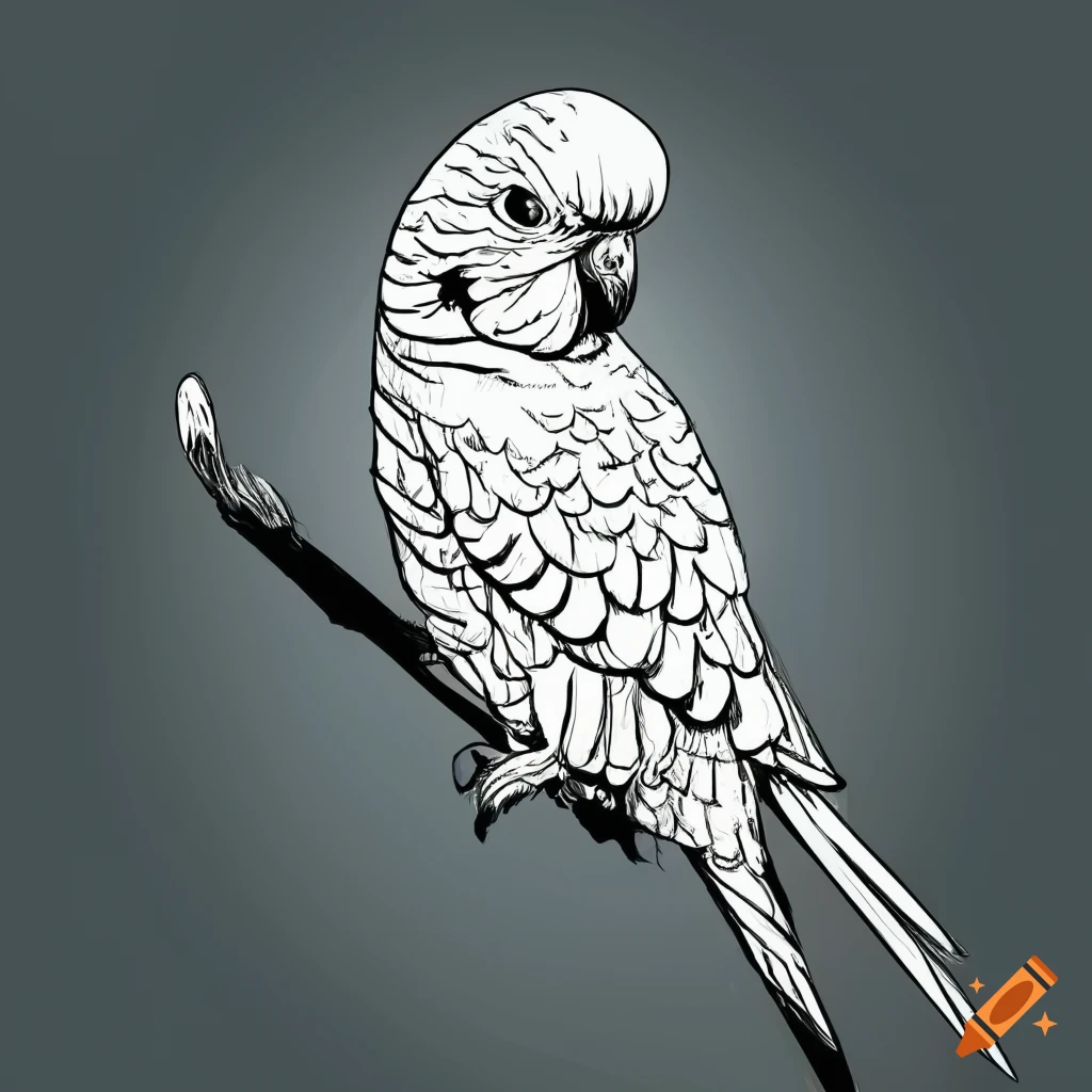 Coloring image of a parakeet in comic style on a white background on ...