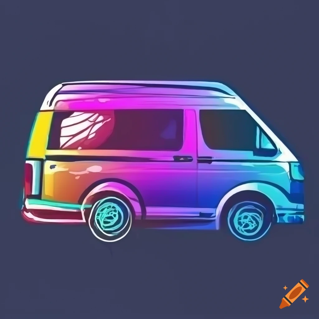 White Ford custom van silhouette with adorable vector logo on gradient ...