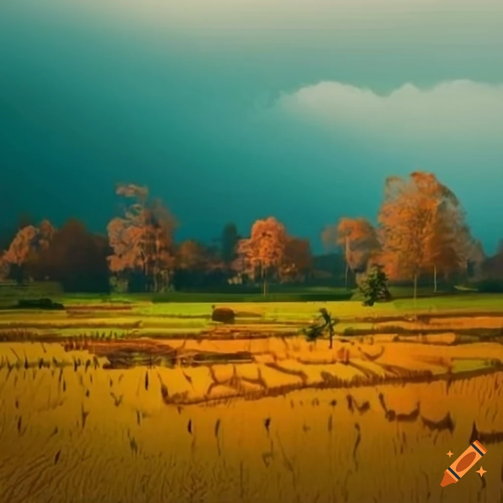 Vietnamese rice farm landscape with bright autumn colors on Craiyon
