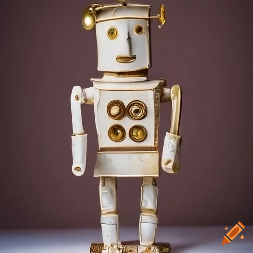 Marble robot in ancient greek style with gold fingers on Craiyon