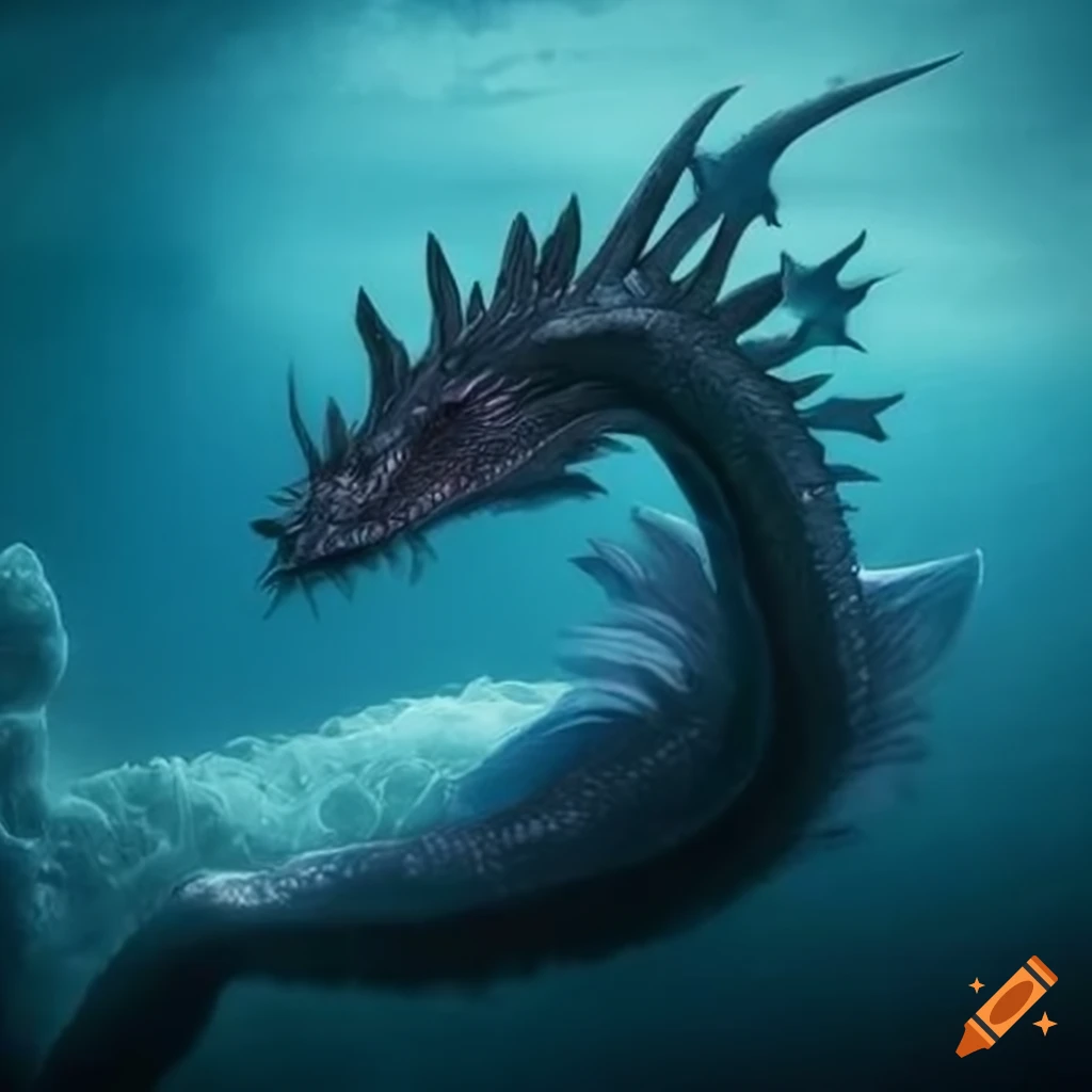 Flock of ice dragons swimming through frozen seas in a fantasy scene by rodney matthews on Craiyon