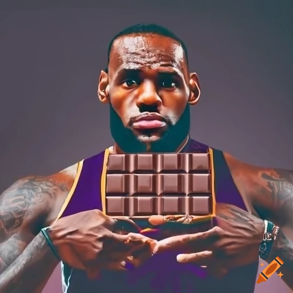 LeBron James holding a chocolate bar and expressing its delicious taste ...