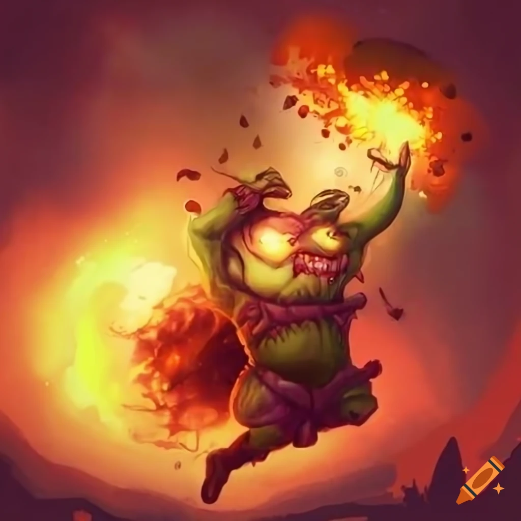 Goblin launching a fireball in a fantasy art style on Craiyon