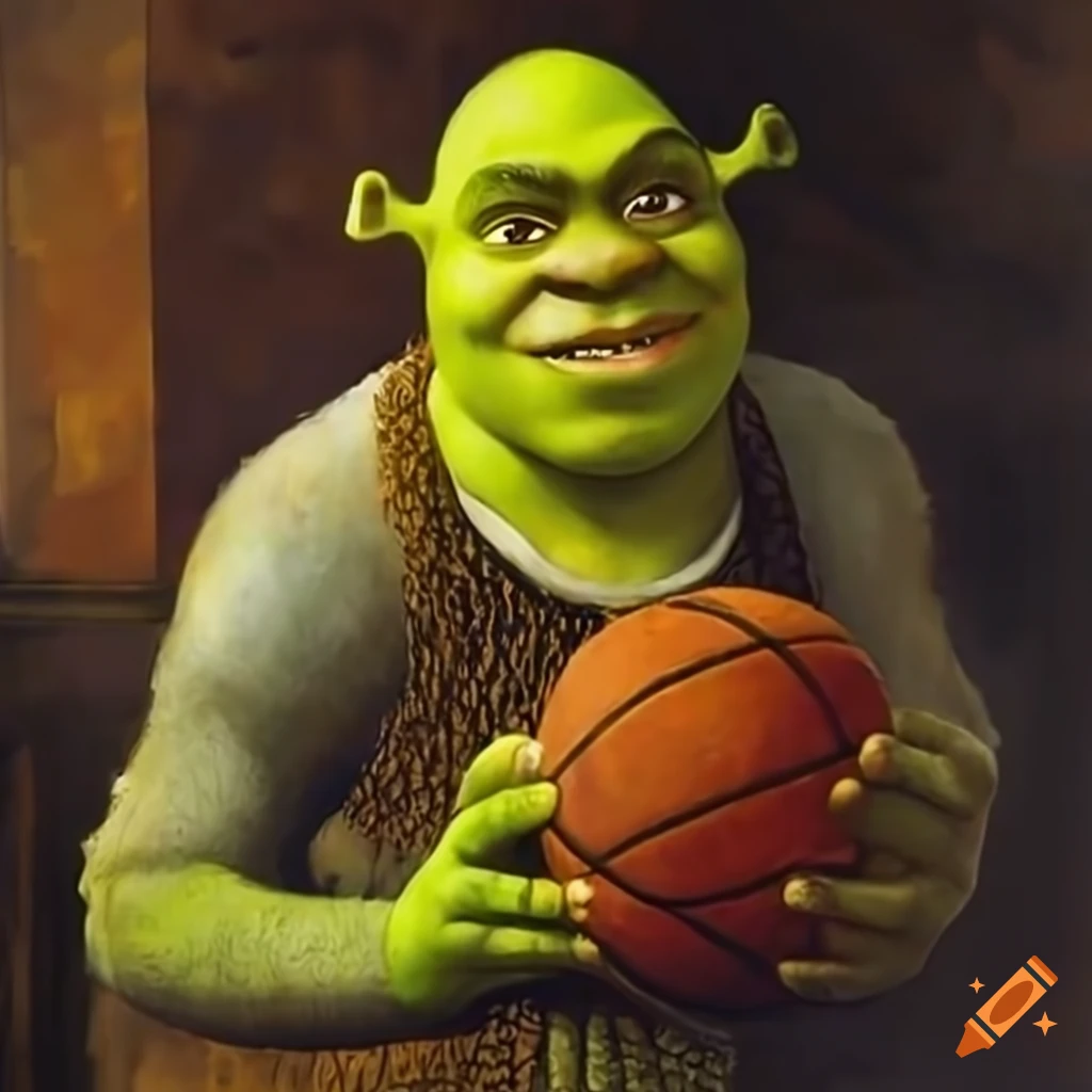 Medieval painting of shrek playing basketball on Craiyon