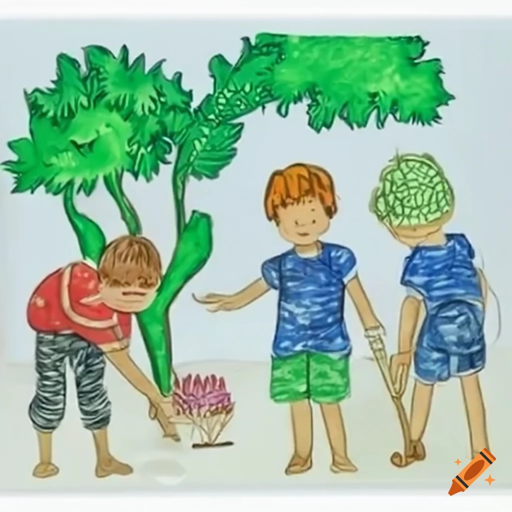 Children planting trees on Craiyon