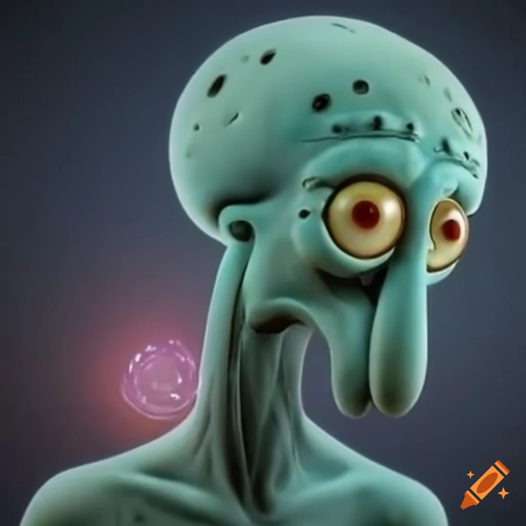 Squidward experimenting with gadgets and inventions on Craiyon