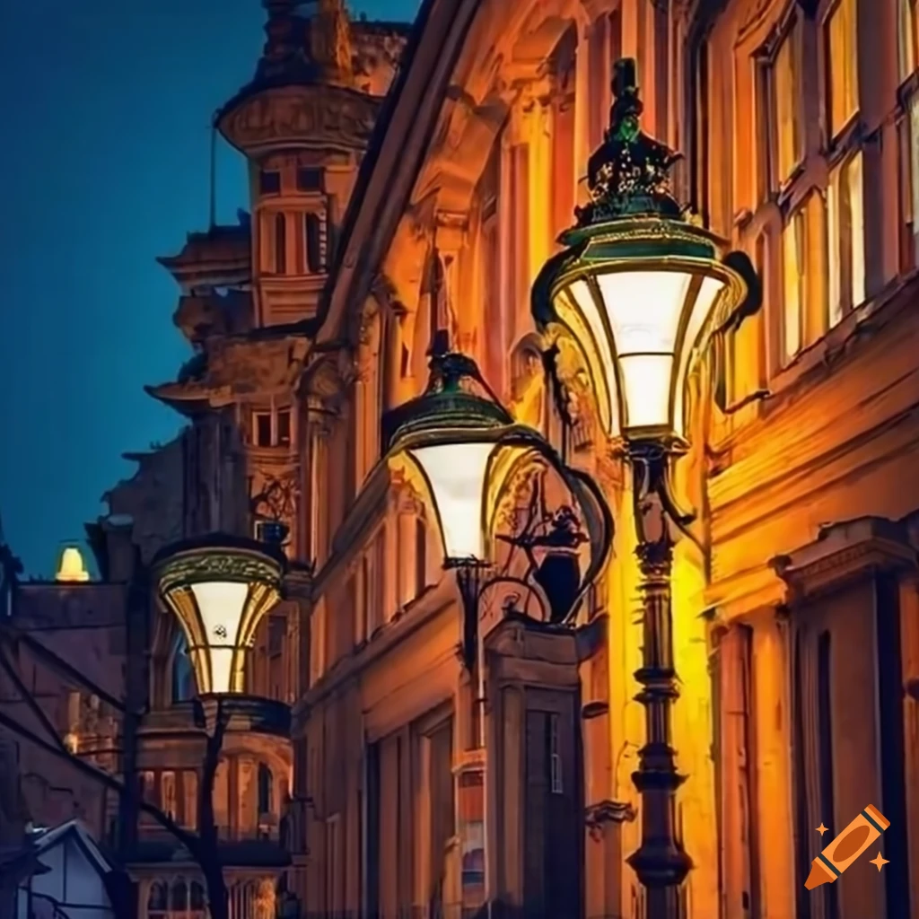 Colorful street lights illuminating the architecture of Uman city in ...