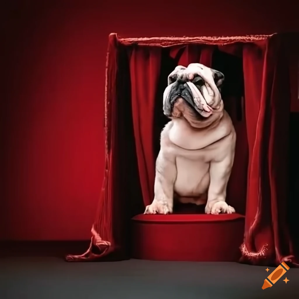 Bulldog performing on stage in a theatre on Craiyon