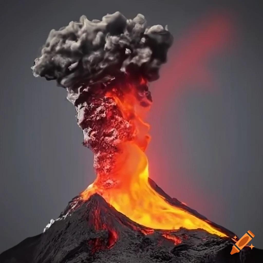 Volcano with flowing lava and smoke on Craiyon