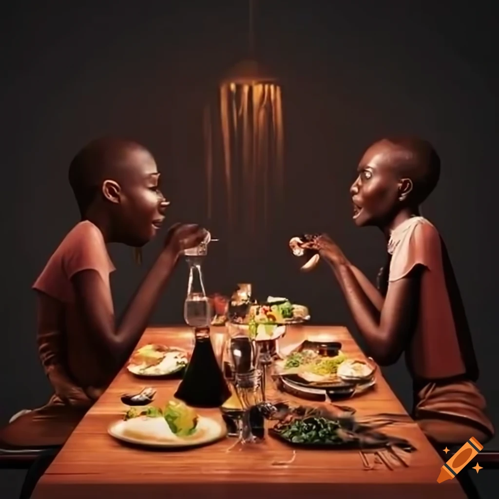 Group of people sitting at a large dinner table on Craiyon