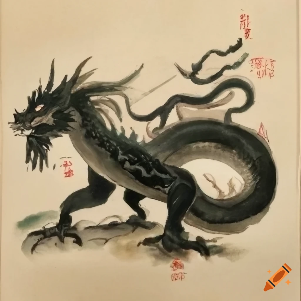 Chinese ink painting of a black panther dragon on Craiyon