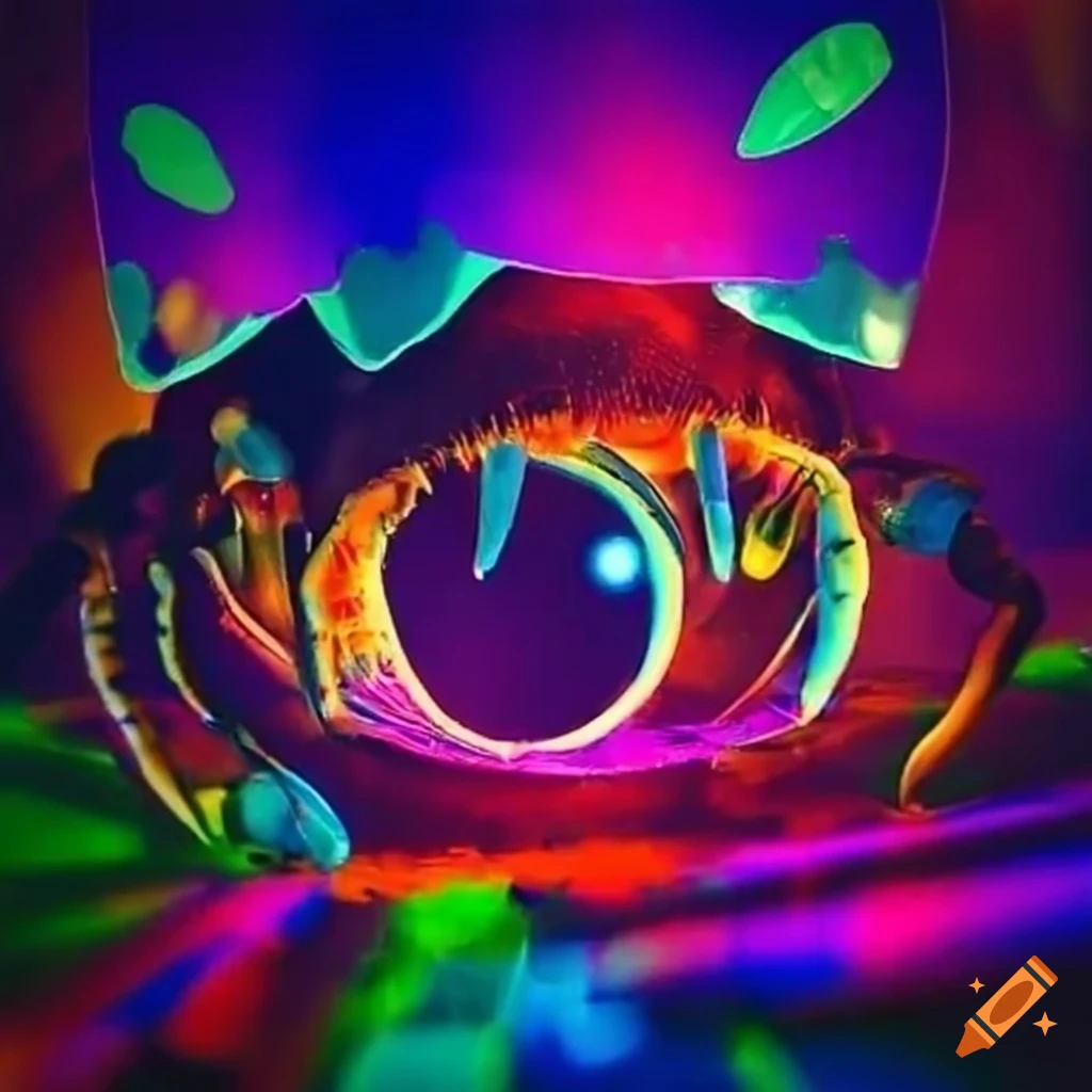 Colorful crab enjoying a disco rave party on Craiyon