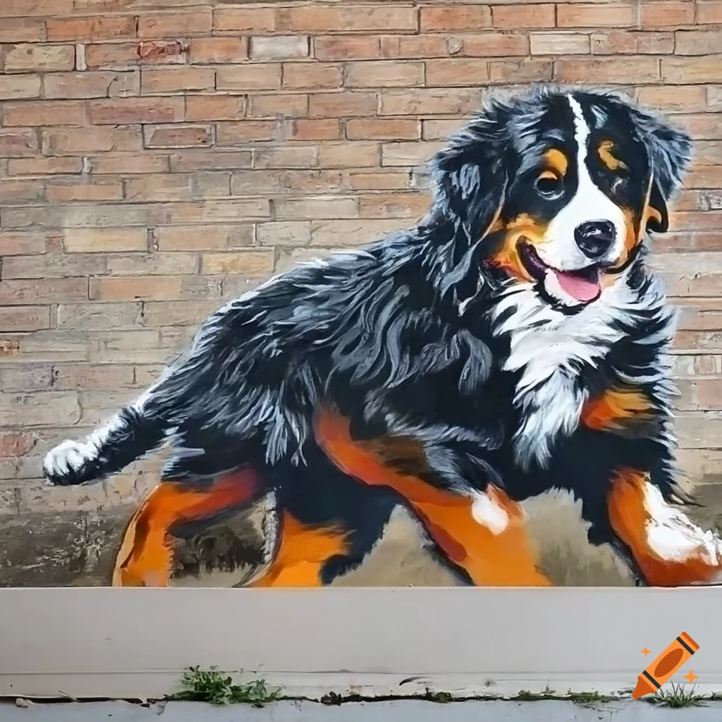 Bernese mountain dog running in graffiti art on Craiyon
