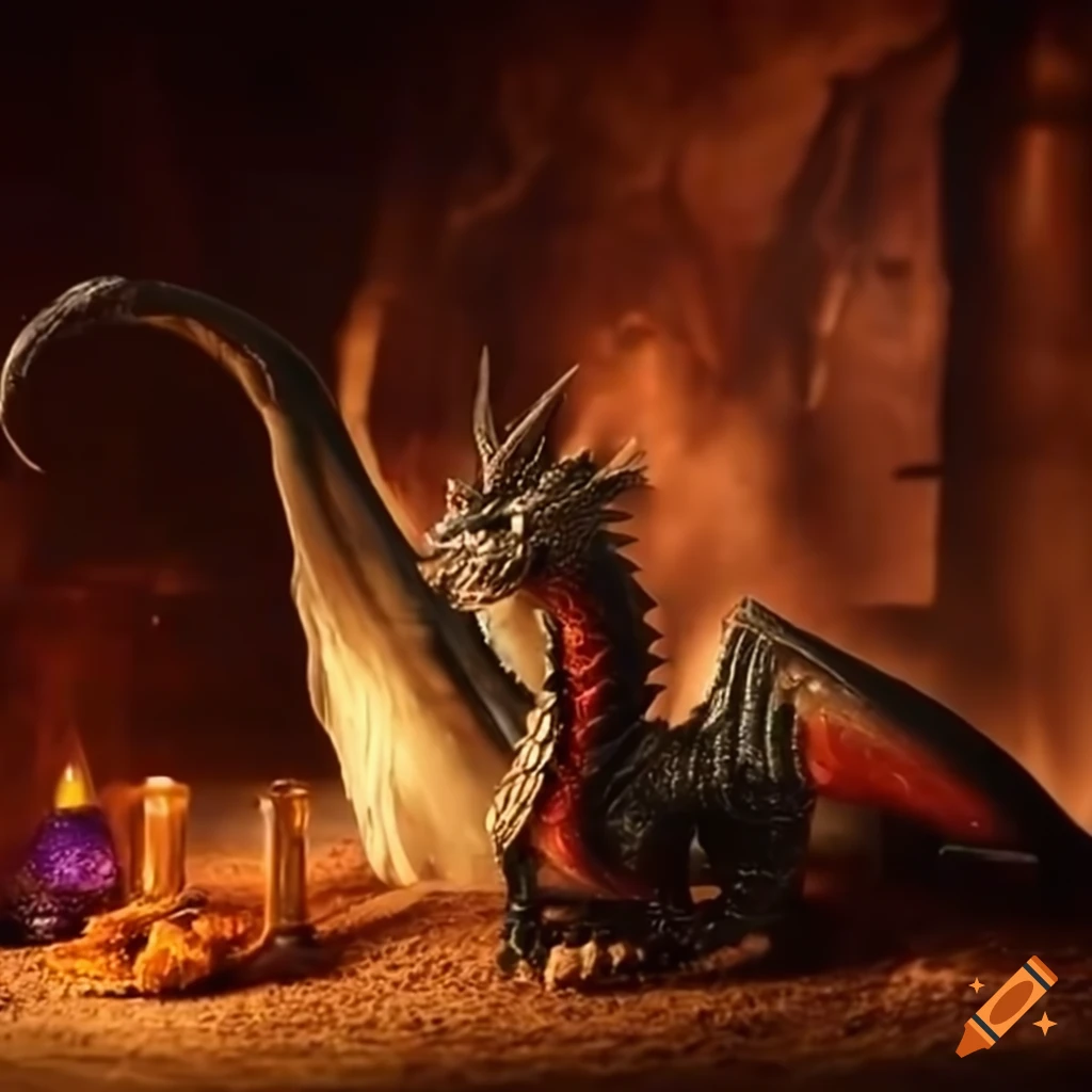Dragon adding a unique spice blend to a potion in a fantasy setting on ...