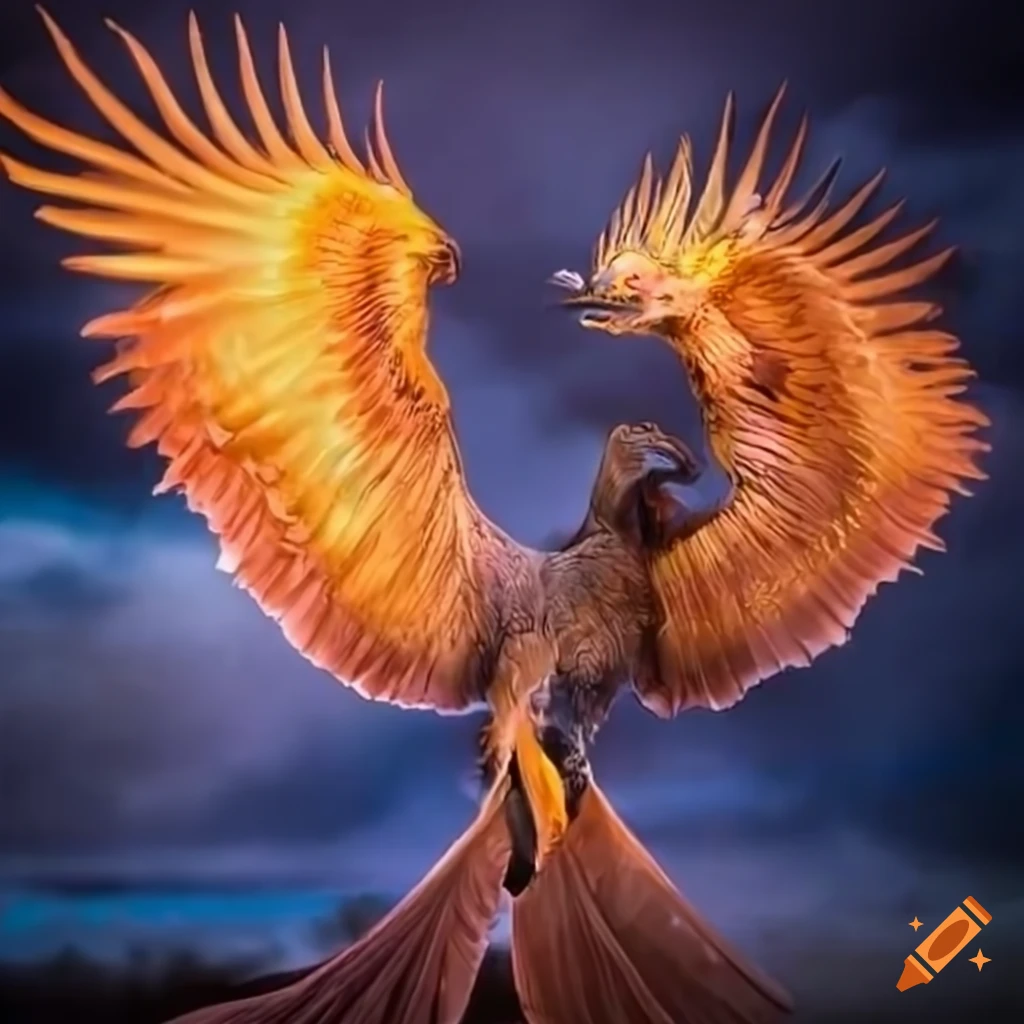 Phoenix battling a blue-tinged cerberus on Craiyon