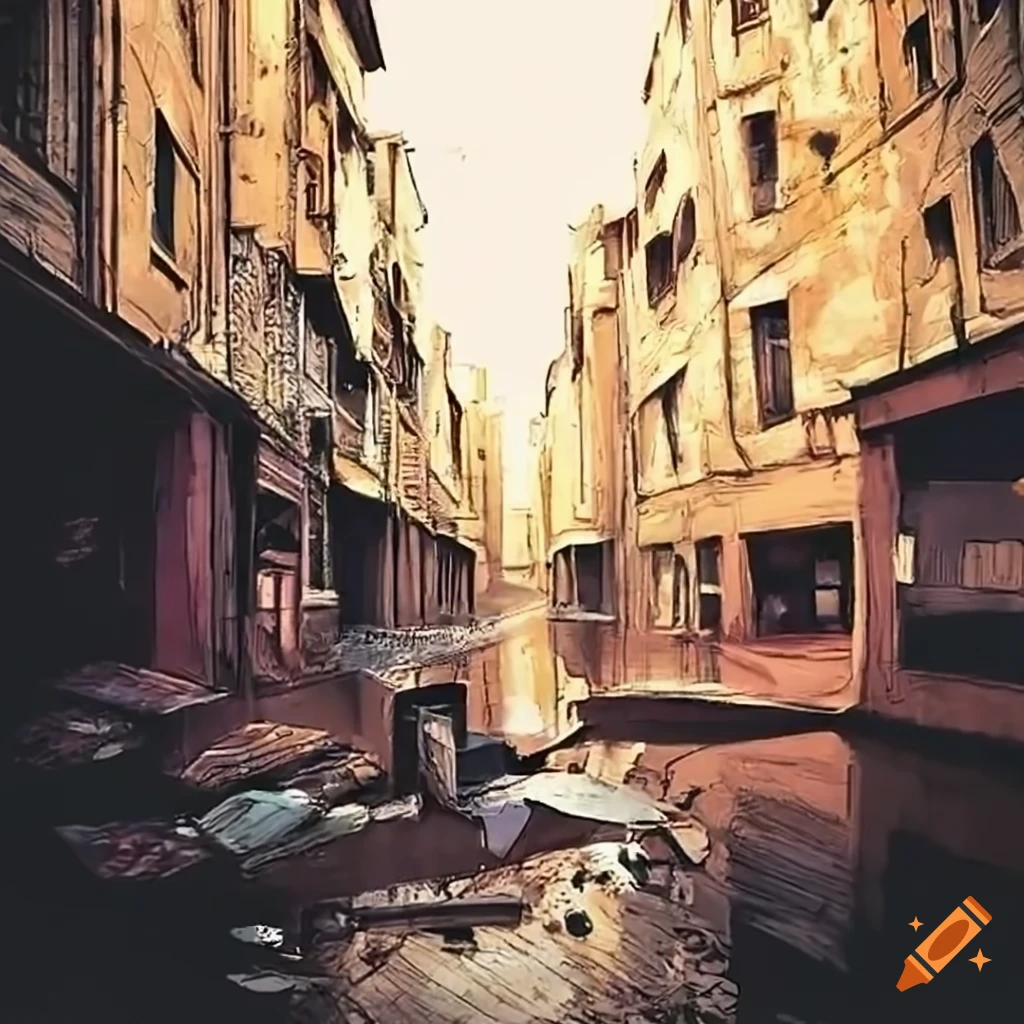 Cover art for a poor neighborhood illustration on Craiyon