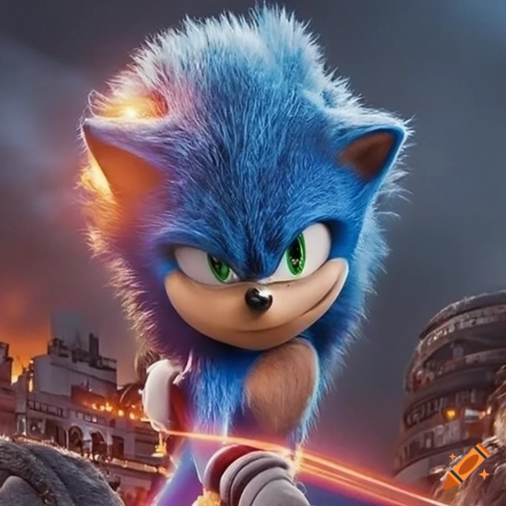 Live action movie still of sonic the hedgehog on Craiyon