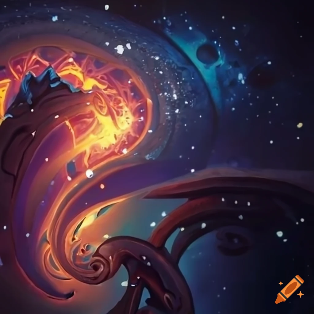 Zelda game 'architectural stave carving'-style, swirling galaxy motif ...