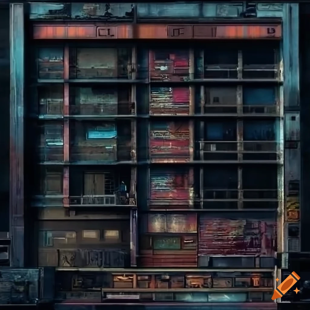Texture atlas of metal panels and building windows in cyberpunk style ...