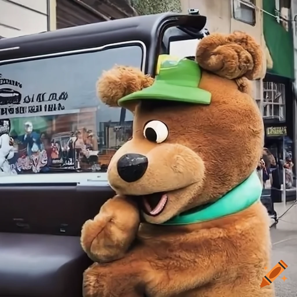 Baseball Legend Yogi Berra Taking A Selfie With Yogi Bear In A Gogi Berry Delivery Truck On Craiyon