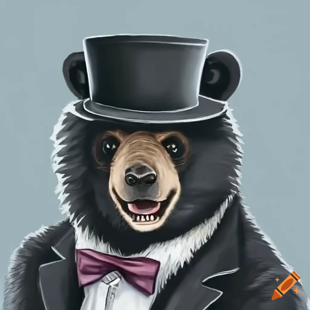 Black bear wearing a top hat and suit on Craiyon