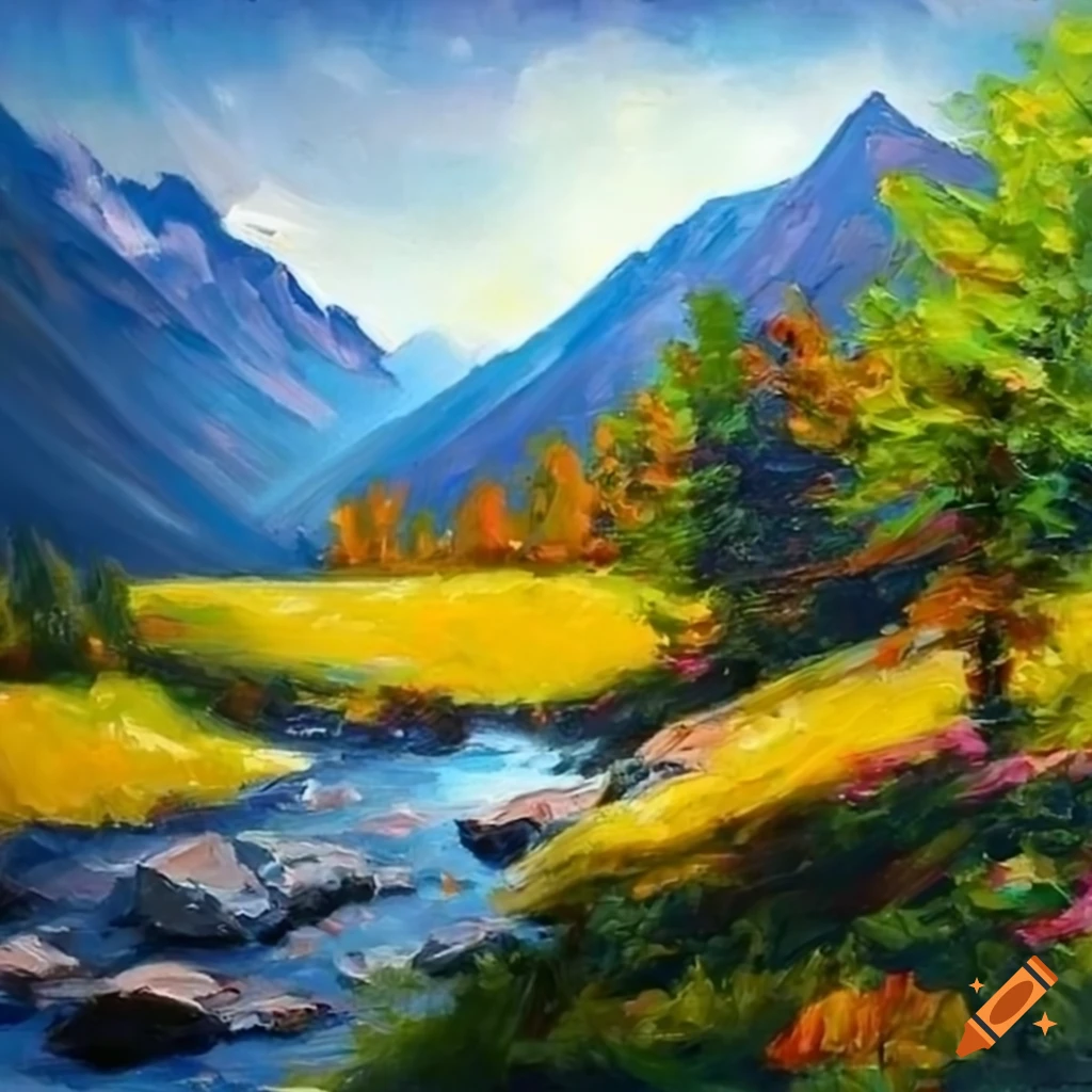 Oil painting of serene alpine relaxation on Craiyon