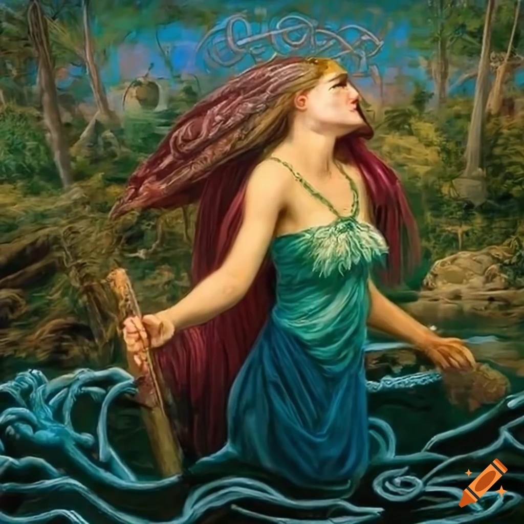 Painting of mythical ukrainian nyavka and irish selkie with celtic and ...