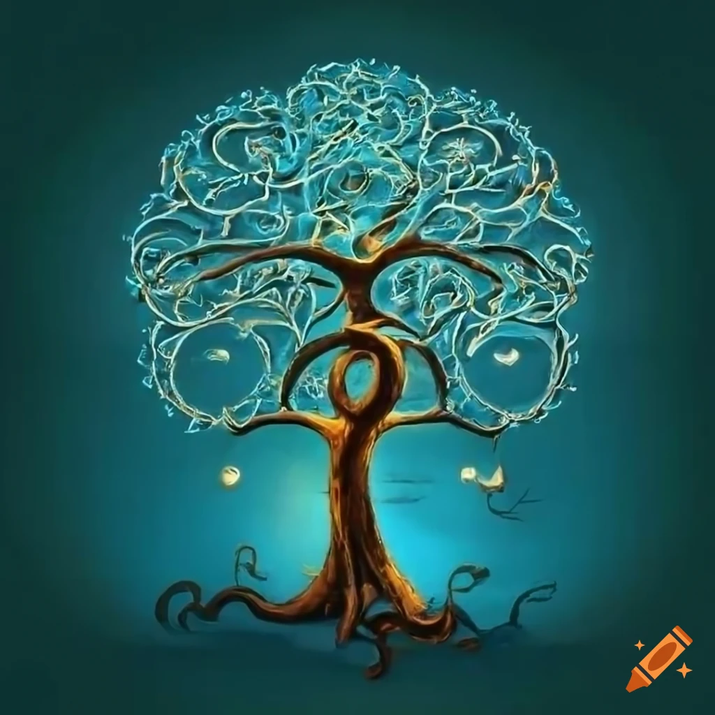 Tree of life in the style of Wojciech Siudmak with a hammer and axe in ...