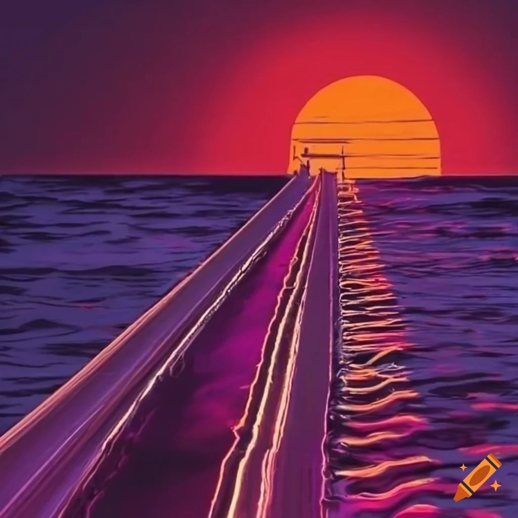 Beautiful sunset with 80s vibe on Craiyon