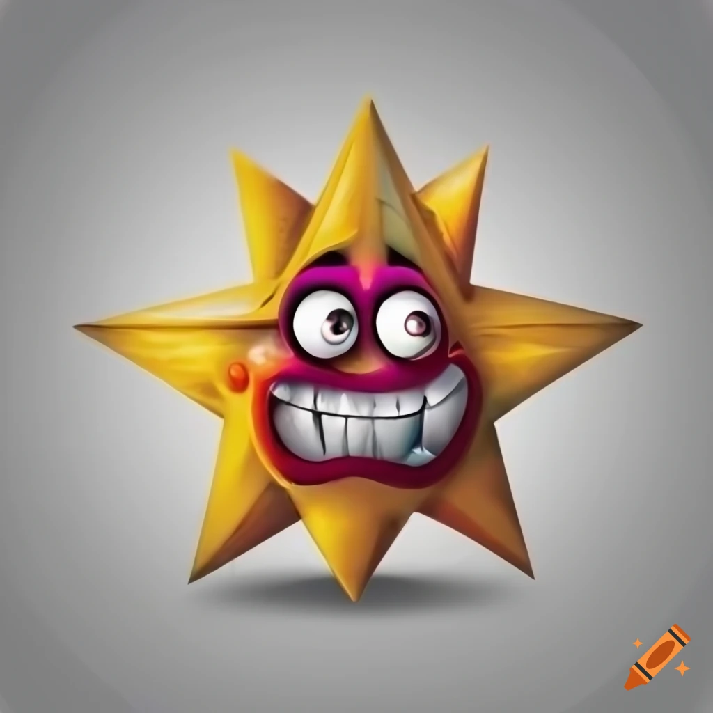 Playful and expressive star with a crazy face on a white background on ...