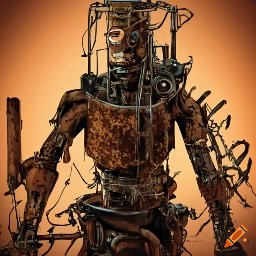 Steam punk rusty cyborg man on Craiyon