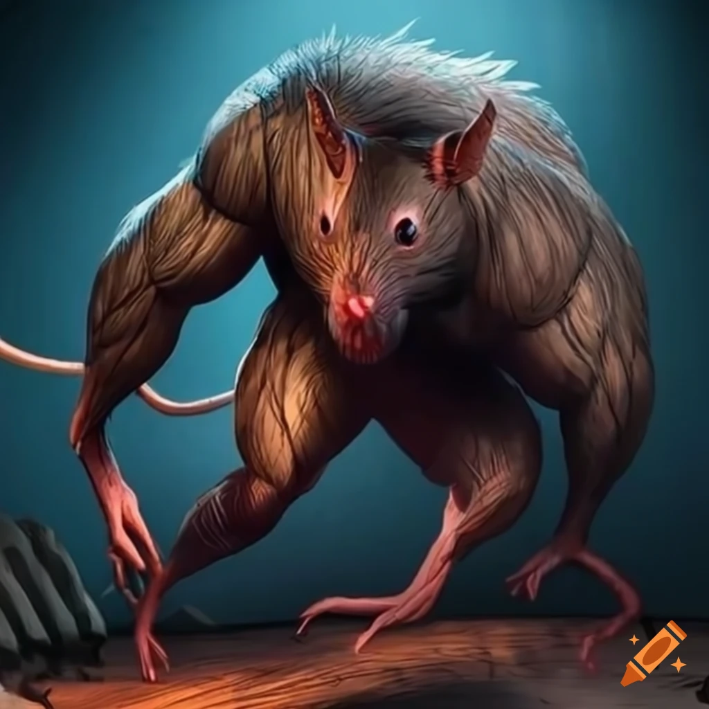 Large rat flexing muscles and rampaging in a city on Craiyon