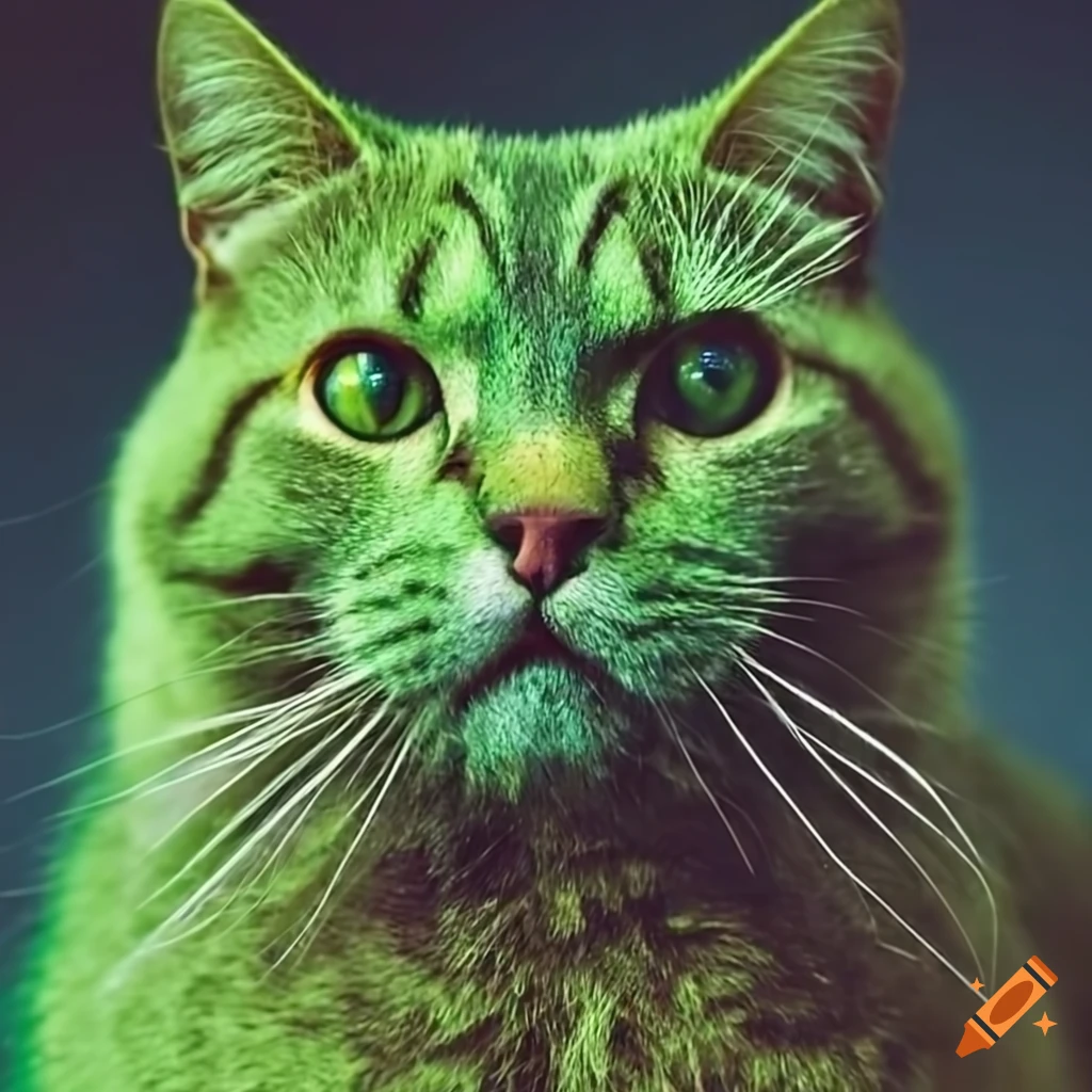 Close up of a green cat on Craiyon