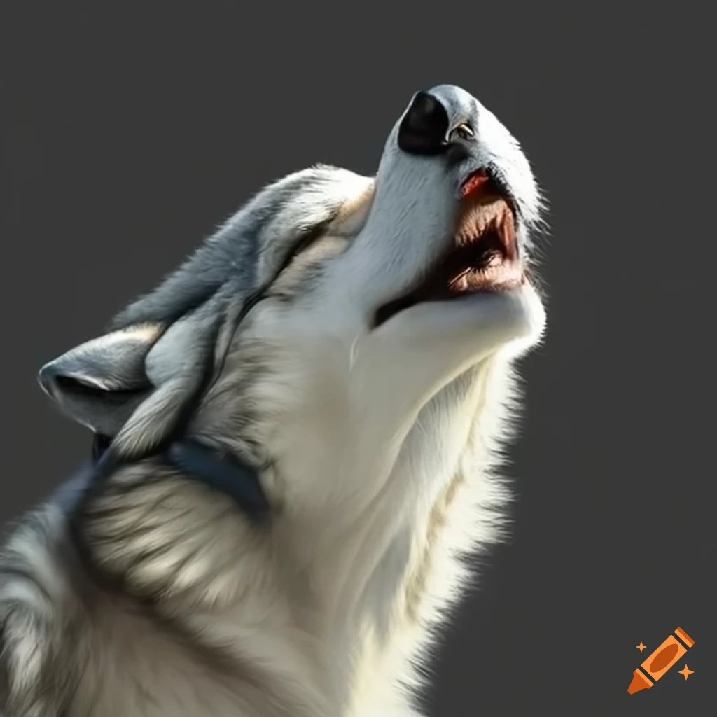 Close-up of a wolf howling on Craiyon